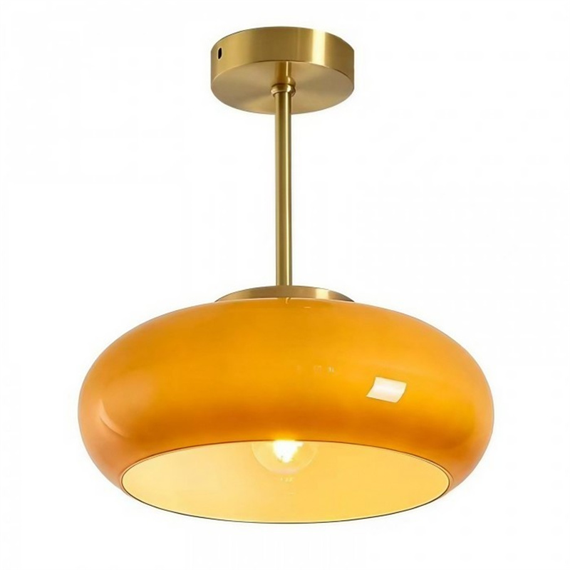 Vintage Brass Bauhaus Glass Disc Ceiling Light