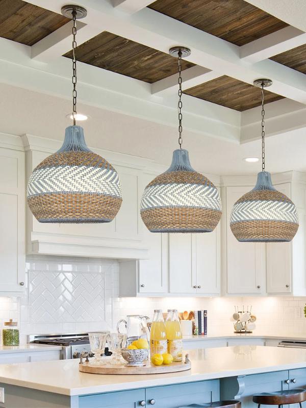 Handwoven Blue Rattan Pendant Light