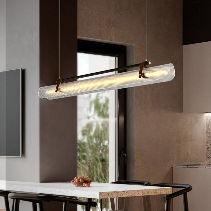 Modern Minimalist Leather Acrylic Linear LED Island Light Pendant Light ...