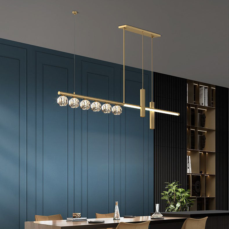 Modern Luxury Copper Crystal Strip Ball 2/3/4/5/6 Light LED Chandeliers ...