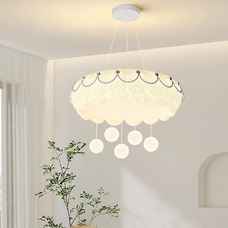 Traditional French PE Iron Round Shell Hanging Ball LED Chandeliers For ...